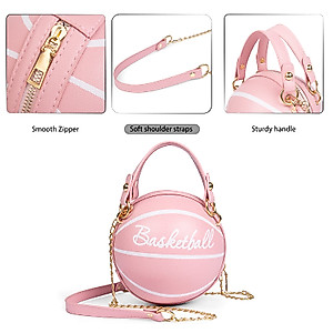 OHIW Women's basketball shoulder bag Messenger Bag handbag mini round bag PU bag, Zipper closure, suitable for women (pink)