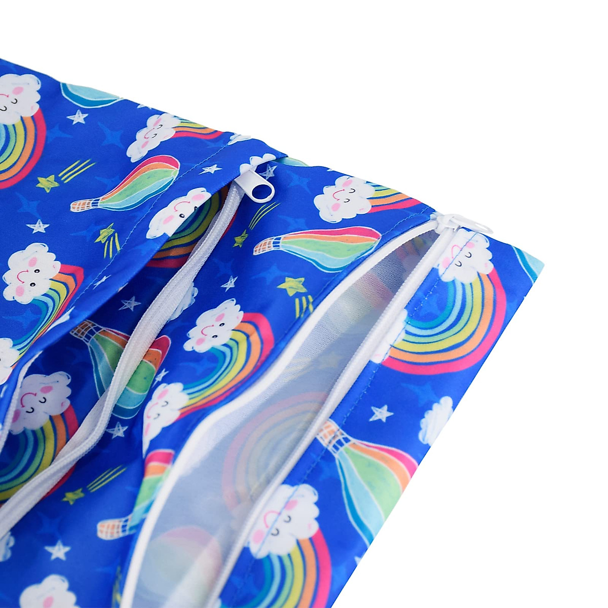 2 Pcs Cloth Diaper Wet Dry Bags Waterproof Reusable Travel Daycare Baby Pump Parts Bag for Swimsuits Clothes with Zipper (Rainbow and Hot Air Balloon)