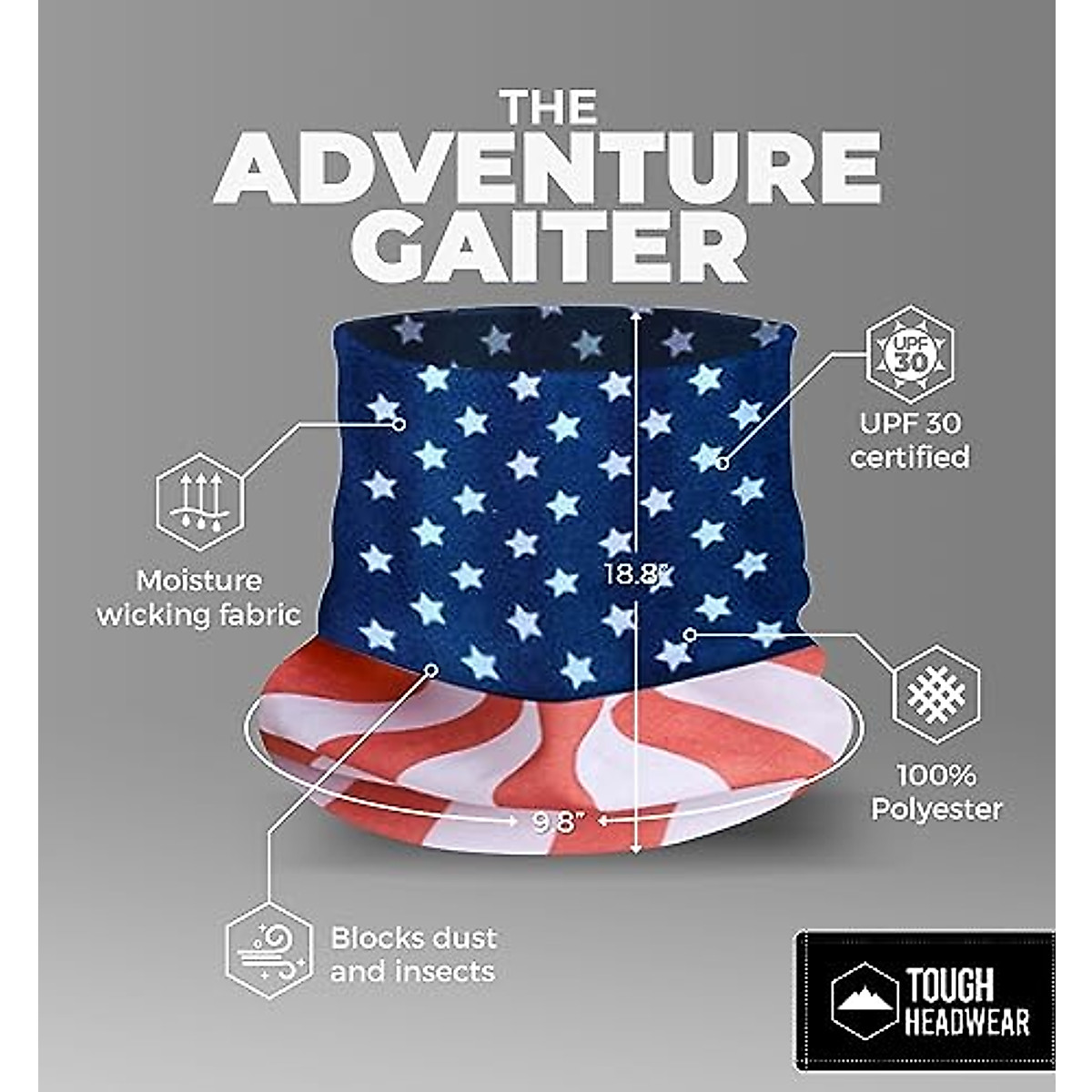 Tough Headband Neck Gaiter Mask for Men & Women - Neck Gaiter Face Mask & Dust Protection w/UV for Fishing, Running & Hiking