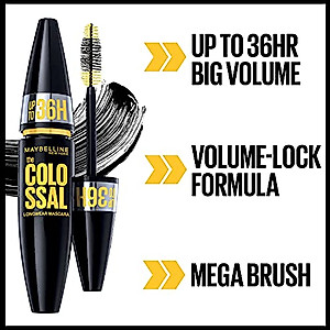 Maybelline Volum' Express Colossal Waterproof Mascara Makeup , Very Black, 1 Count