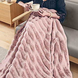 NEXHOME PRO Faux Fur Throw Blanket Pink, Luxury Soft Decorative Cozy Plush Long Shaggy Fluffy Blanket for Sofa Couch Bed Living Room, Reversible Puffy Thick Warm Blanket for Winter, 50"X60"