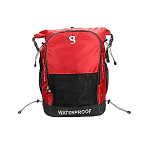 geckobrands Dueler Waterproof 32L Backpack (Red/Grey), Use for nearly any sport, 2 compartments, Separate Wet from Dry, Personalize