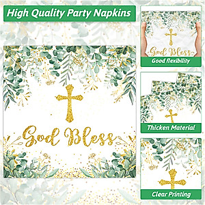 Naozinebi 200Pcs God Bless Baptism Plates Napkins First Holy Communion Party Tableware Set Christening Ceremony Dinnerware Confirmation Paper Plates for Mi Bautizo Baby Shower Decor Supplies Serve 50