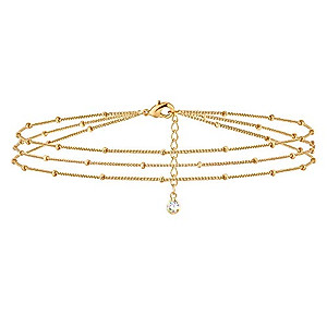 MEVECCO Bracelet for Women Gold Layered Satellite Chain Bead 14K Gold Plated Dainty 3 Layer Simple Jewelry Cute for Girls