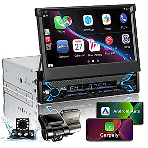 Naifay Single Din Car Stereo with Dash Cam & Backup Camera, 7INCH Flip Out Single Din Touchscreen Car Stereo with Apple Carplay & Android Auto, Car Audio Receivers Bluetooth Mirrorlink FM Car Radio