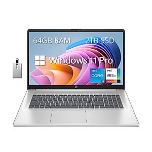 HP 17.3" Anti-Glare FHD Business Laptop, Intel Core i5-1335U, 64GB RAM, 2TB SSD, Intel Iris Xe Graphics, Backlit Keyboard, Webcam, Fast Charge, HDMI, Silver, Win 11 Pro, 32GB Hotface USB Card
