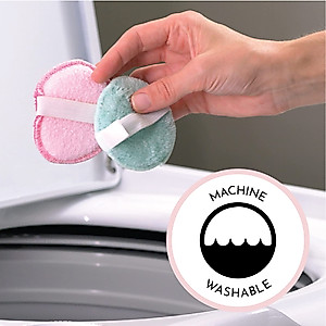 S&T INC. Gentle Face Scrubbers, Dual Sided Face Exfoliators with Elastic Strap, 3.3 Inch Diameter, 2 Pack, Teal/Pink