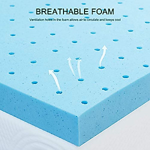 TOYABR Mattress Topper Gel-Infused Memory Foam Bed Pad with Ventilated Design Relieving Pressure and Pain for Good Sleep, with Removable Washable Cover(4 Inch,Full)