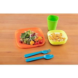 Your Zone Plastic Dinnerware Set of 4-24 Piece Kids Dinnerware Set Includes, Kids Cups, Kids Plates, Kids Bowls, Flatware Set, Kids Dishes Set are Reusable, Microwave - Dishwasher Safe, BPA Free Boy