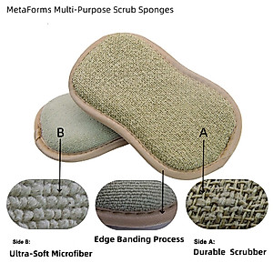 MetaForms Multi-Purpose Scrub Sponges Kitchen - 6 Pack, Non-Scratch Microfiber Sponges for Cleaning, Along with Heavy Duty Scouring Power - Reusable Dish Sponge for Dishes, Pots and Pans（ Large）