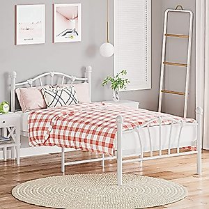 Amyove White Twin Metal Bed Frame with Heart Shaped Headboard and Footboard Solid Metal Platform Mattress Foundation Noise-Free Heavy Duty Bed Slats Support No Box Spring Needed, Easy Assembly