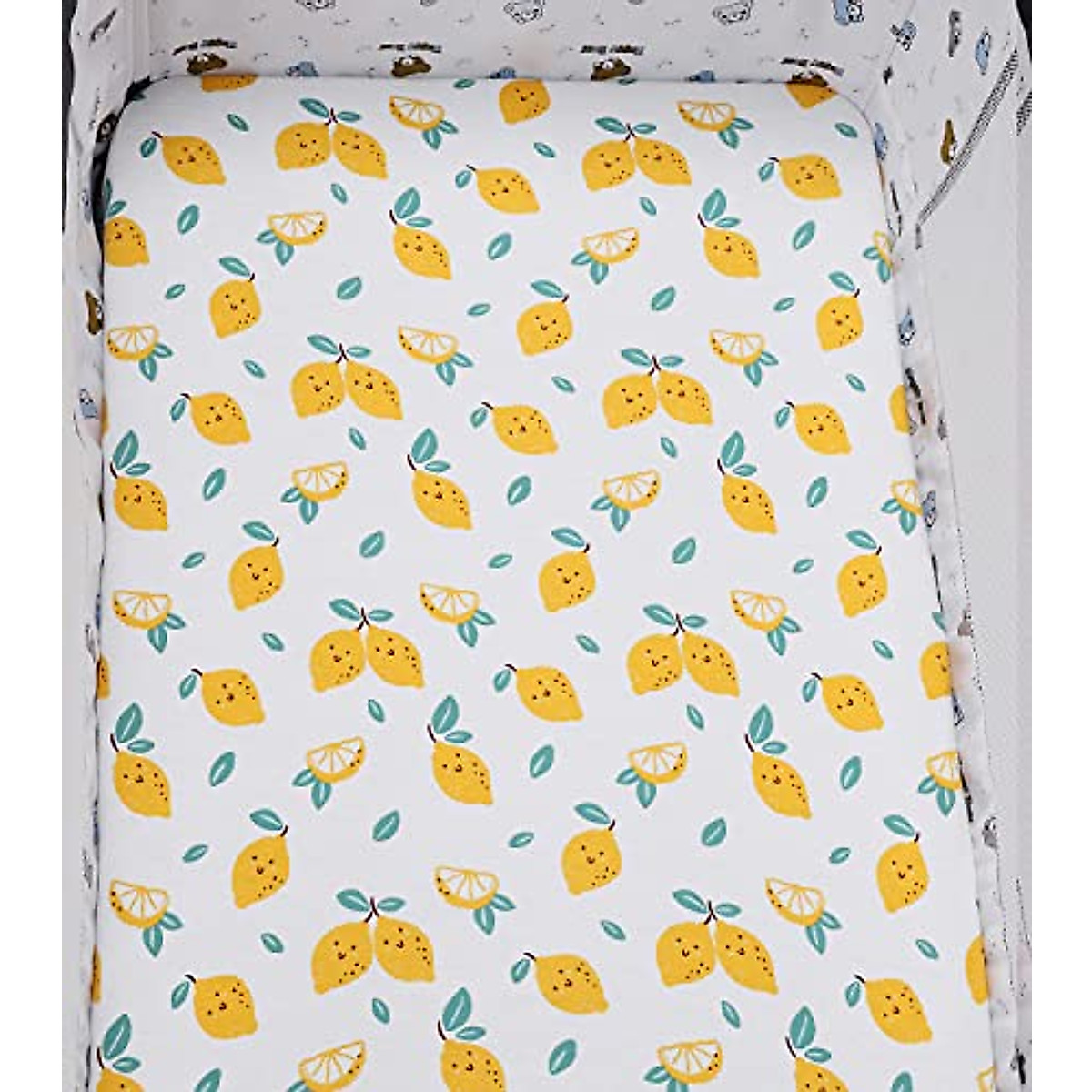 100% Jersey Knit Cotton Bassinet Sheet Set 2 Pack (33" x 19"), Ultra Soft Stretch Compatible with Mika Micky, Baby Delight, Dream On Me, Amke and Other Rectangle Mattress, Lemon and Strawberry