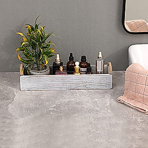 Bathroom Decor Box Toilet Paper Holder Wooden Toilet Tank Boxes,Toilet Paper Storage Baskets,Rustic FarmhouseKitchen Utensil Holder Caddy,Home Decorative Toilet Tank Tray-White Washed Style