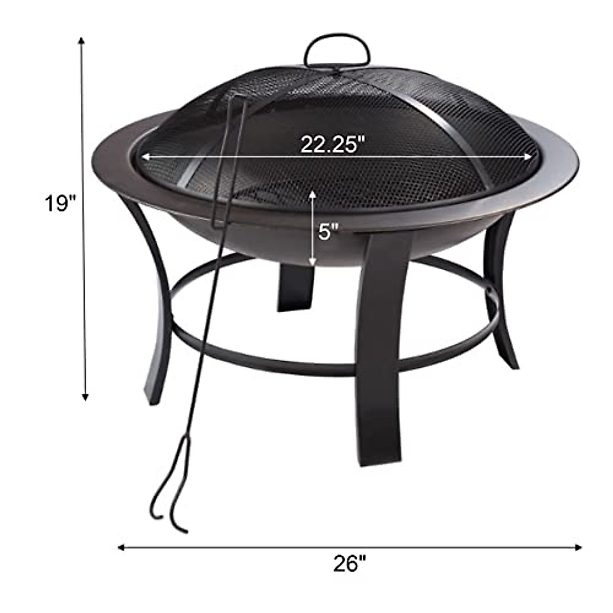 IUHJNWE 26" Metal Round Outdoor Burning Pit, Garden Patio Multipurpose Metal Fire Pit for Camping, Outdoor Heating, Campfire and Picnic