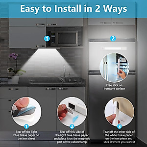 ZZENRYSAM Motion Sensor LED Closet Lights, Under Cabinet Lights, Battery Operated Cabinet Lighting, USB Rechargeable Magnetic Wireless Under Counter Lights for Kitchen, Stairs, Hallway(Type A, 2 Pack)