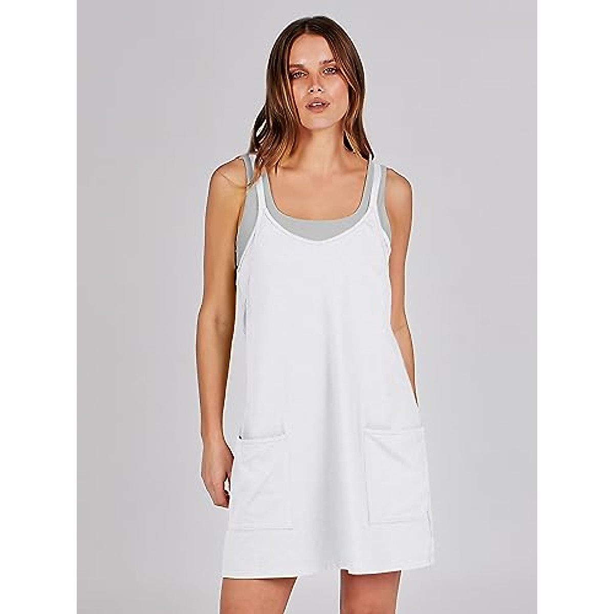 ANRABESS Women 2023 Summer Mini Dress Casual Sleeveless Short Sundress Athletic Workout Dress Build in Shapewear for Tennis Sports Onesie 1125mibai-XL White