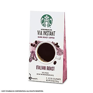 Starbucks VIA Instant Coffee Dark Roast Packets — Italian Roast — 100% Arabica - 8 Count (Pack of 12) - Packaging may vary