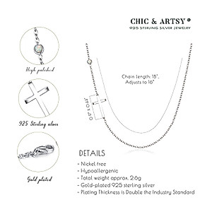 CHIC & ARTSY Cross Necklace for Women 925 Sterling Silver Sideways Cross Necklace Dainty Created Opal Cross Pendant Necklace Small Religious Necklace 16 to 18 Inches Adjustable