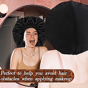 Xieklpwy 4 Pcs Large Satin Hair Bonnet for Sleeping, Wide Elastic Band Sleep Caps for Women, Adjustable Satin Cap for Sleeping, Night Sleeping Head Cover for Long Hair, Curly Hair