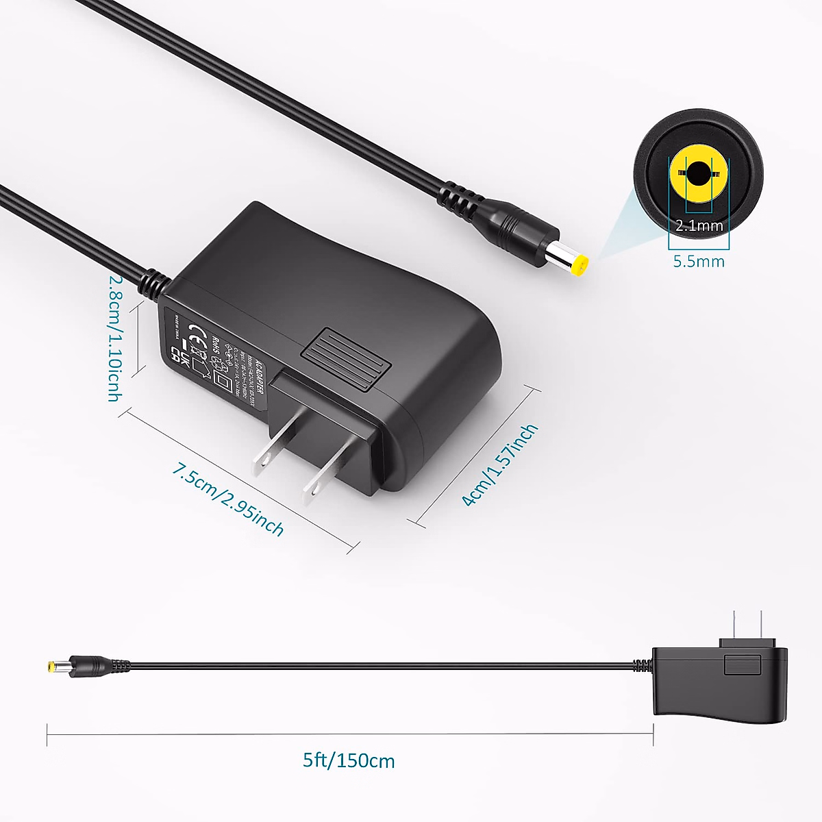 Basicvolt 15V 2A 1A Switching Power Supply Charger 15Volt 2Amp 1.5A Universal AC/DC Adapter Replacement Regulated Power Cord for Litter Robot LED Light and More 15Vdc Household Electronics