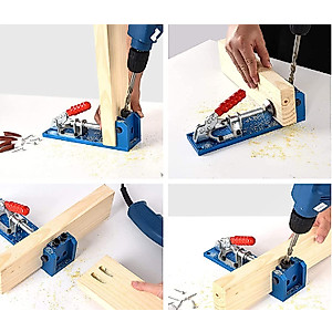 Pocket Hole Jig Kit Tool for Carpentry Positioner Pocket Dowel Hole Jig System Set with Drill Bit Square Driver Screws 48 PCS Aluminum Woodworking Punch Locator Kit