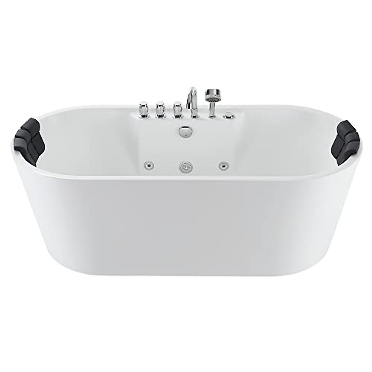 Empava 67" Freestanding Whirlpool Bathtub Oval with 8 Hydromassage Water Jets Luxury Acrylic Massage SPA Soaking Bath Tub in White Double Ended