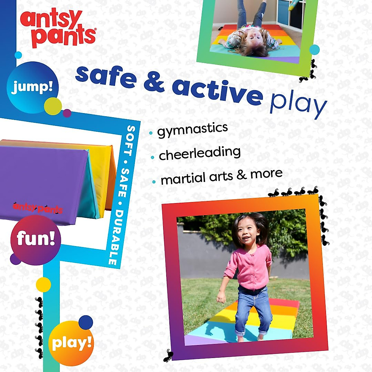 Flybar Tumbling Mat – Gymnastics Mat, Easy to Clean Gym Mat, Sturdy, Foldable Tumbling Mat for Kids, Padded, Lightweight, Portable, Carrying Handle, Gymnastics Equipment for Activity Play, Original