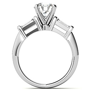 FACETS JEWELS 3.30 Carats D Color Round Cut and baguette Cut Three Stone VVS1 Moissanite Diamond Engagement and wedding Ring for women in - Solid 10k White Gold 7