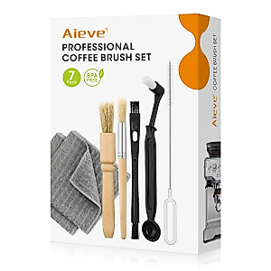 Aieve Coffee Cleaning Brush Set, 7 Pcs Espresso Coffee Brush Kit includes Cleaning Towel, Wooden Coffee Grinder Brush, Nylon Brush for Coffee Pot, Pasta Maker