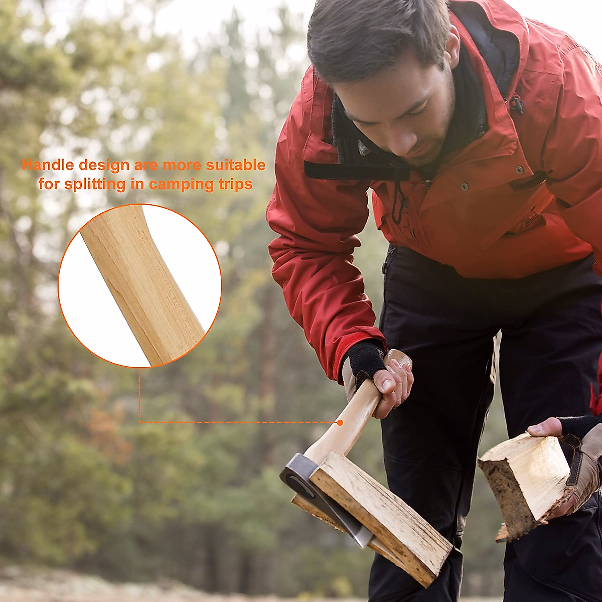 Camping Axe, 15inch Outdoor Hatchet Chopping Axe for Wood Splitting and Kindling, Camping Outdoor Hatchet Gardening Hand Tools with Sheath(Black)