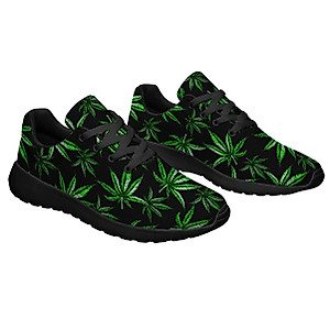 Marijuana Print Pot Leaf Weed Shoes - Men Women Lightweight Breathable Cannabis Running Sneakers, Sport Athletic Tennis Shoes, Stoner Gift Black Size 10.5