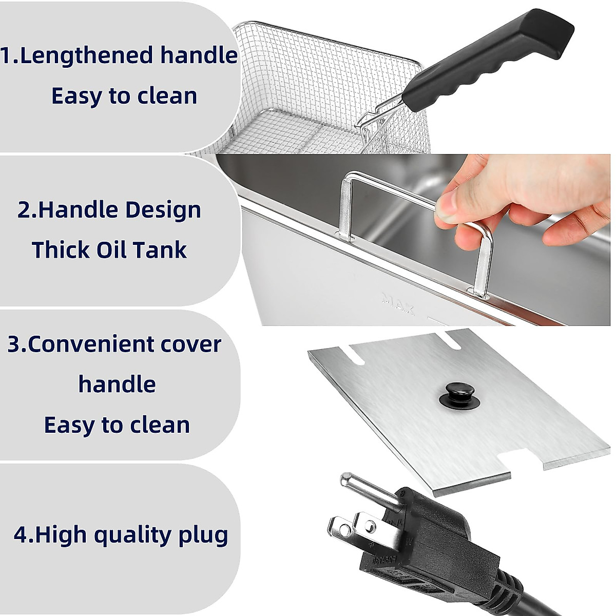 Commercial Deep Fryer with Basket - Large Capacity Stainless Steel Electric Oil Fryer for Restaurant or Home Use,3400W 12.7QT