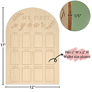 hongpar My First Year Photo Display Wood Board Baby's First Year Photo Frame Milestone Board 12 Months Baby Picture Frame 1st Birthday Nursery Decorations for Boy Girl Baby Keepsake Gift for Mom