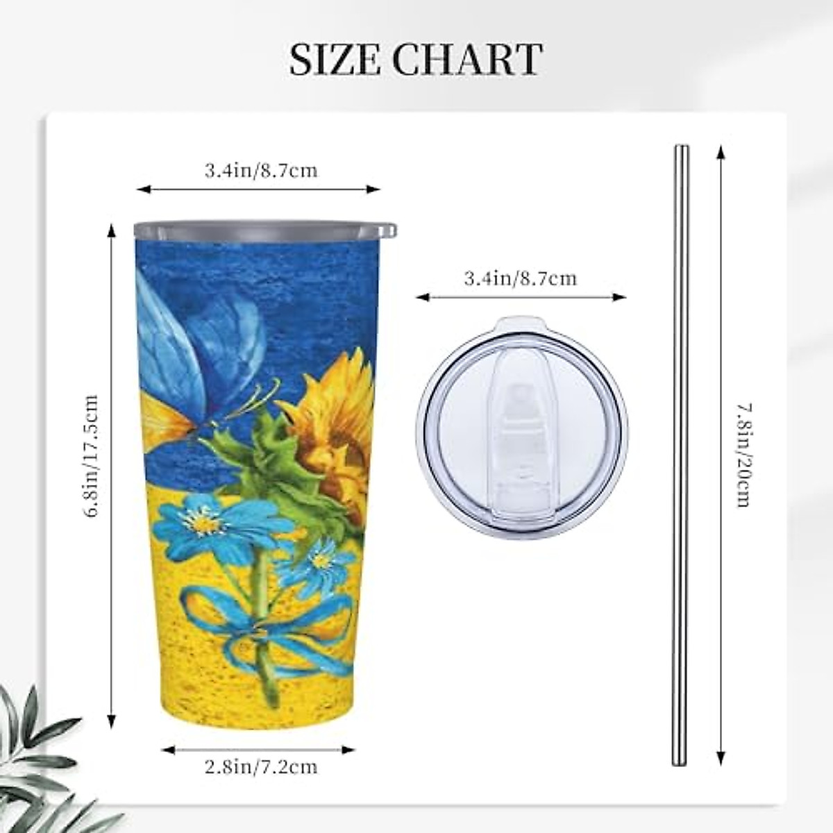 VKKOEWL sunflower Flag of Ukraine Ukrainian flag Stainless Steel Insulated Tumbler 20 Oz Travel Water Bottle Coffee Mug Drink Cup With Lid Straw