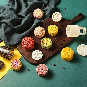 Moon Cake Mold, 50g/1.8oz Mid Autumn Festival Flower Animal Mooncake Mould, DIY Hand Press Cookie Stamps Pastry Tool for Kitchen Gadgets Baking Accessories (50g Cartoon2-1Mold+8Stamp)