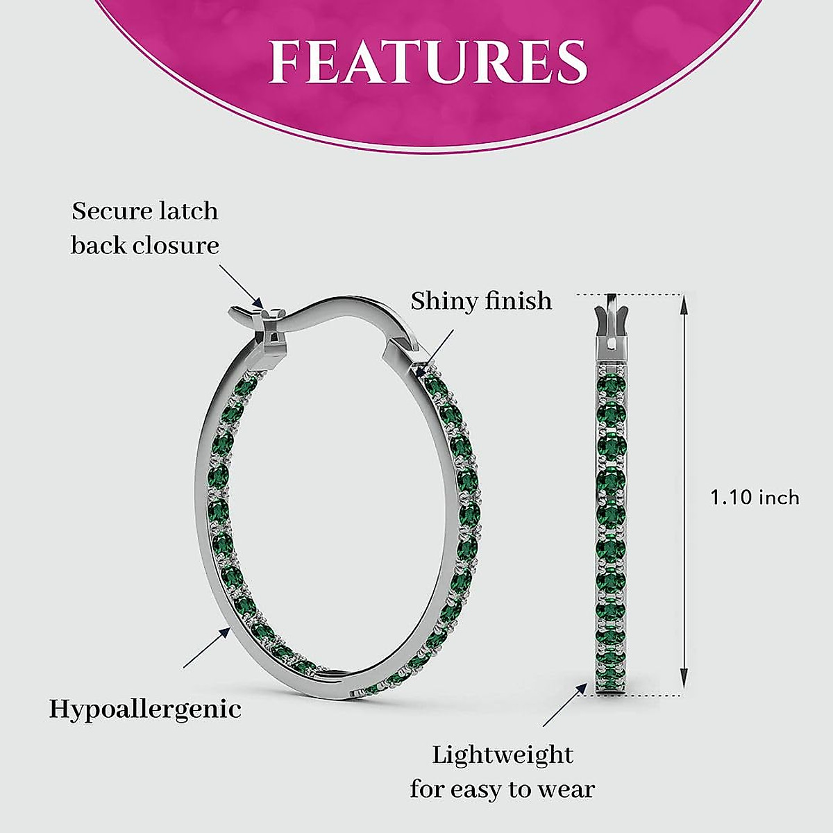 Shop LC 925 Sterling Silver Hoop Earrings for Women Green Cubic Zirconia CZ Inside Out Jewelry Rhodium Plated Cute Gifts for Women Birthday Gifts