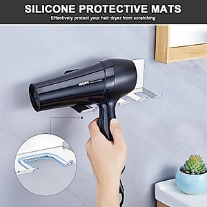 YAYINLI Hair Dryer Holder - Hair Tool Storage Organizer Wall Mount, Stainless Steel Hair Blow Dryer Holder Organizer, Hot Tools Holder, Adhesive Hairdryer Holder Bathroom, Silver Hair Dryer Hanger