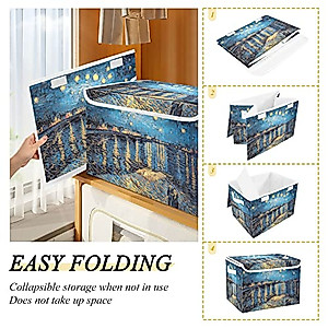 Starry Night over The Rhone Storage Basket 16.5x12.6x11.8 In Collapsible Fabric Storage Cubes Organizer Large Storage Bin with Lids and Handles for Shelves Bedroom Closet Office