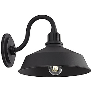 Franklin Iron Works Arnett Rustic Urban Barn Outdoor Wall Light Fixture Smooth Black Aluminum 10 1/2" Gooseneck Arm for Exterior House Porch Patio Outside Deck Garage Yard Front Door Garden Home