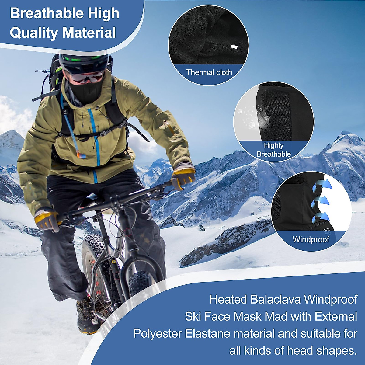 WERMSOCK Heated Ski Mask, Heated Balaclava Face Mask, Windproof Black Ski Mask for Men, Thermal Full Face Ski Mask for Motorcycle Riding Cycling