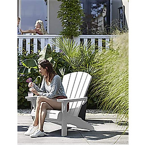 Keter Alpine Adirondack Resin Outdoor Furniture Patio Chairs with Cup Holder-Perfect for Beach, Pool, and Fire Pit Seating, White
