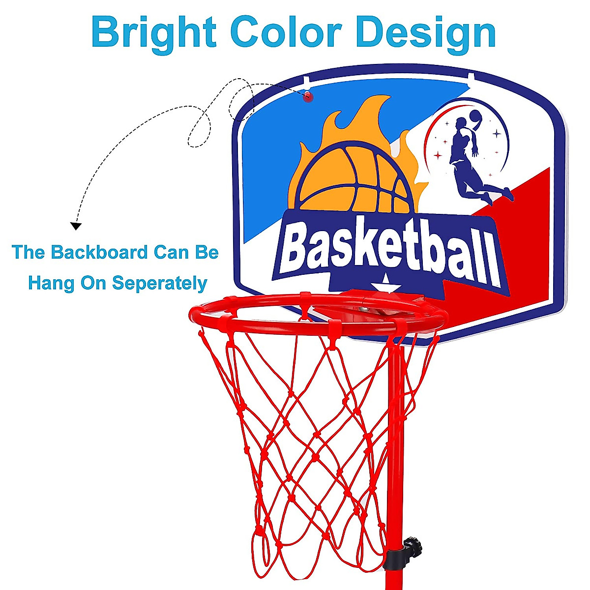 Kids Basketball Hoop Portable Adjustable Height 2.9FT-6.2FT Mini Toddler Basketball Goals Outdoor & Indoor Toys with 2 Balls Summer Yard Backyard Outside Sport Toys for Boys Age 3 4 5 6 7 8 Gifts