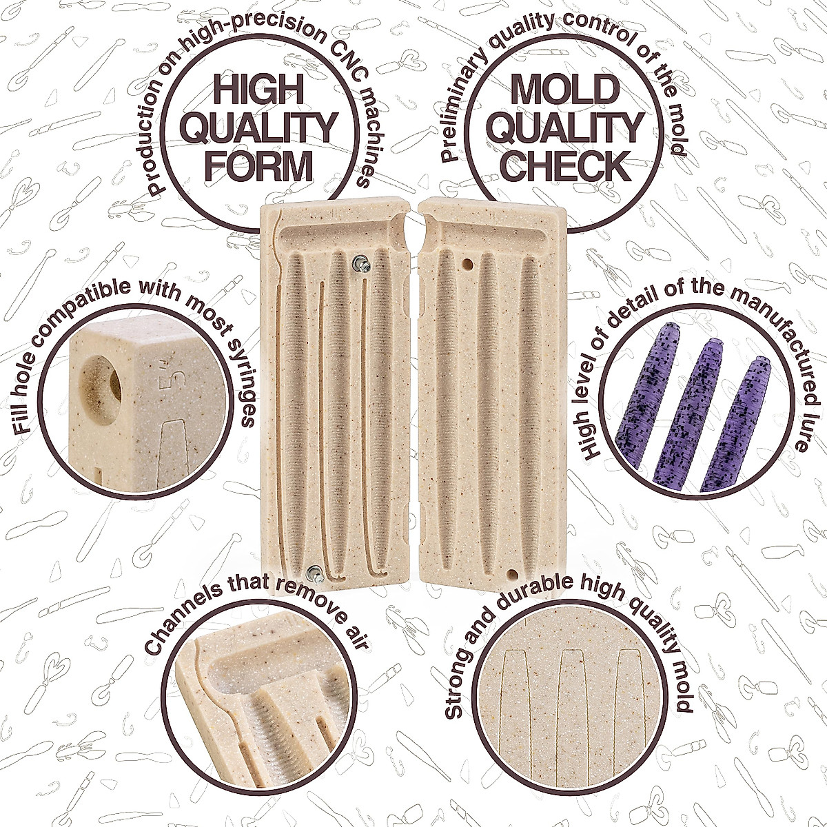 Smedioks Premium Soft Plastiс Mold Lure Making Injection Molds Fishing Lures 3 Cavity Yama Senko 5''