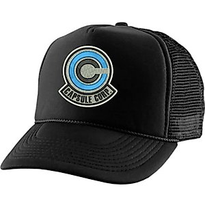 ALLNTRENDS Adjustable Trucker Hat Capsule Corp Embroidered Mesh Baseball Cap Adult Graphic Anime Hats (Black)