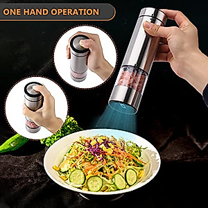 ImgResire Electric Salt and Pepper Grinder Battery Operated| Stainless Steel Auto Pepper Mill Grinder Refillable| One Hand Operation| LED Light| Adjustable Coarseness| 1 Pack