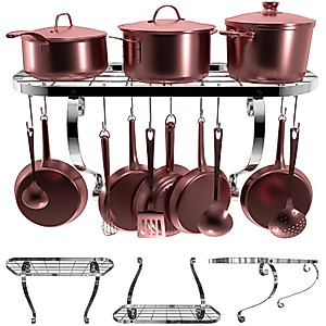 Vdomus Hanging Pot Rack Organizer, Wall Mounted Kitchen Pan Organizer Pots and Pan Storage with 10 Hooks, Kitchen cookware Storage Organizer, 24 by 10-inch (Sliver)