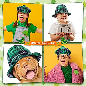 St. Patrick's Day Plaid Fabric Fedora St. Patrick's Day Accessories Green Fedora Women's Berets Hats for Adult (Cute Style)