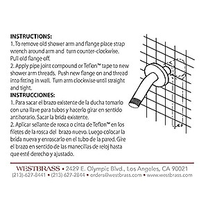 Westbrass D302-1-07 1/2" IPS x 10" Wall Mount Shower Arm with Sure Grip Flange, 1-Pack, Satin Nickel