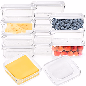 ZEAYEA 12 Pack Sliced Cheese Container for Fridge, Cheese Storage Box with Airtight Lid, Stackable Plastic Freezer Preservation Storage Container for Fresh, BPA Free, Dishwasher Safe