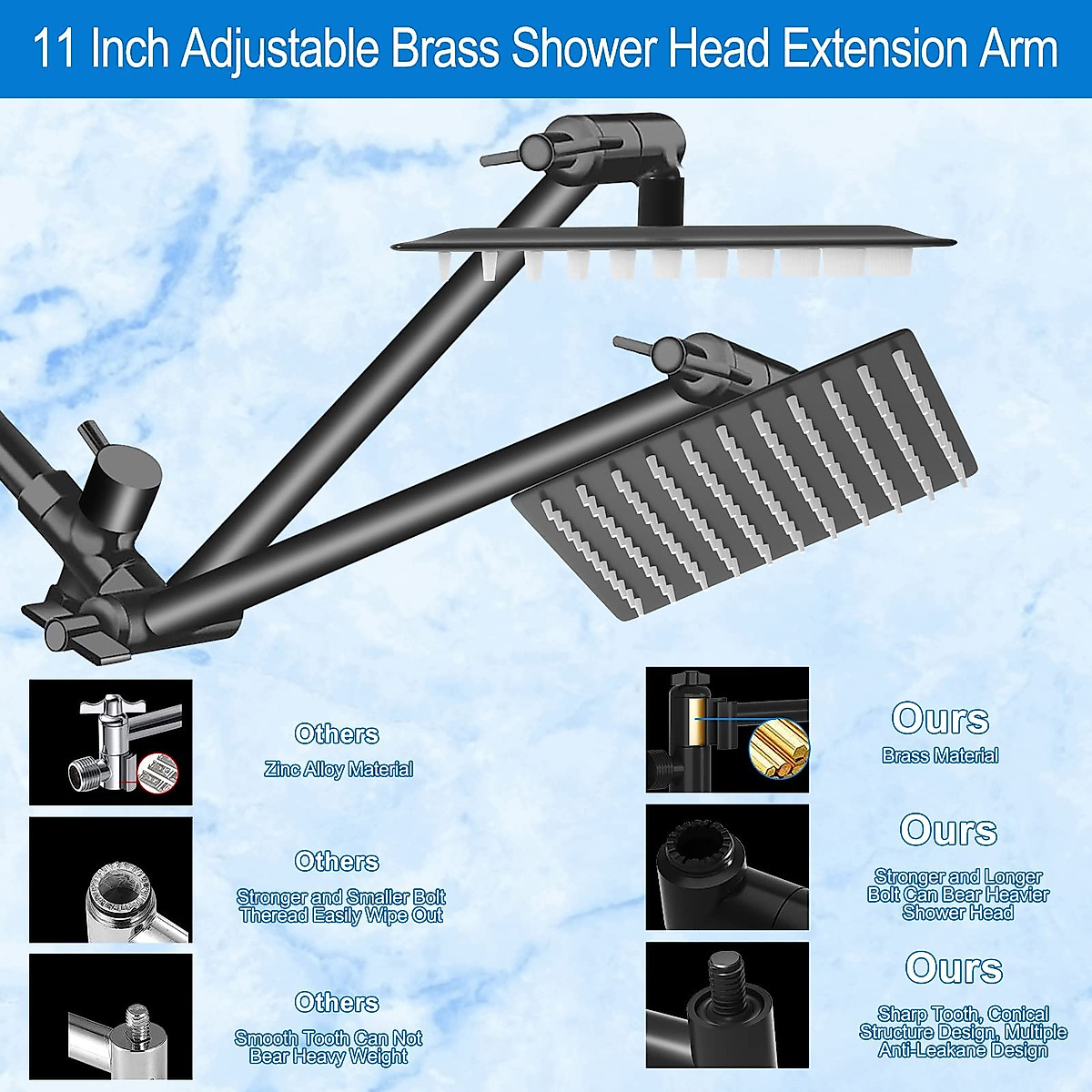 10" Rainfall Shower Head/Handheld Combo, Powerful Jet Modes, 11" Arm, 3 Spray Settings, Anti-leak with Holder/Hose, Height/Angle Adjustable